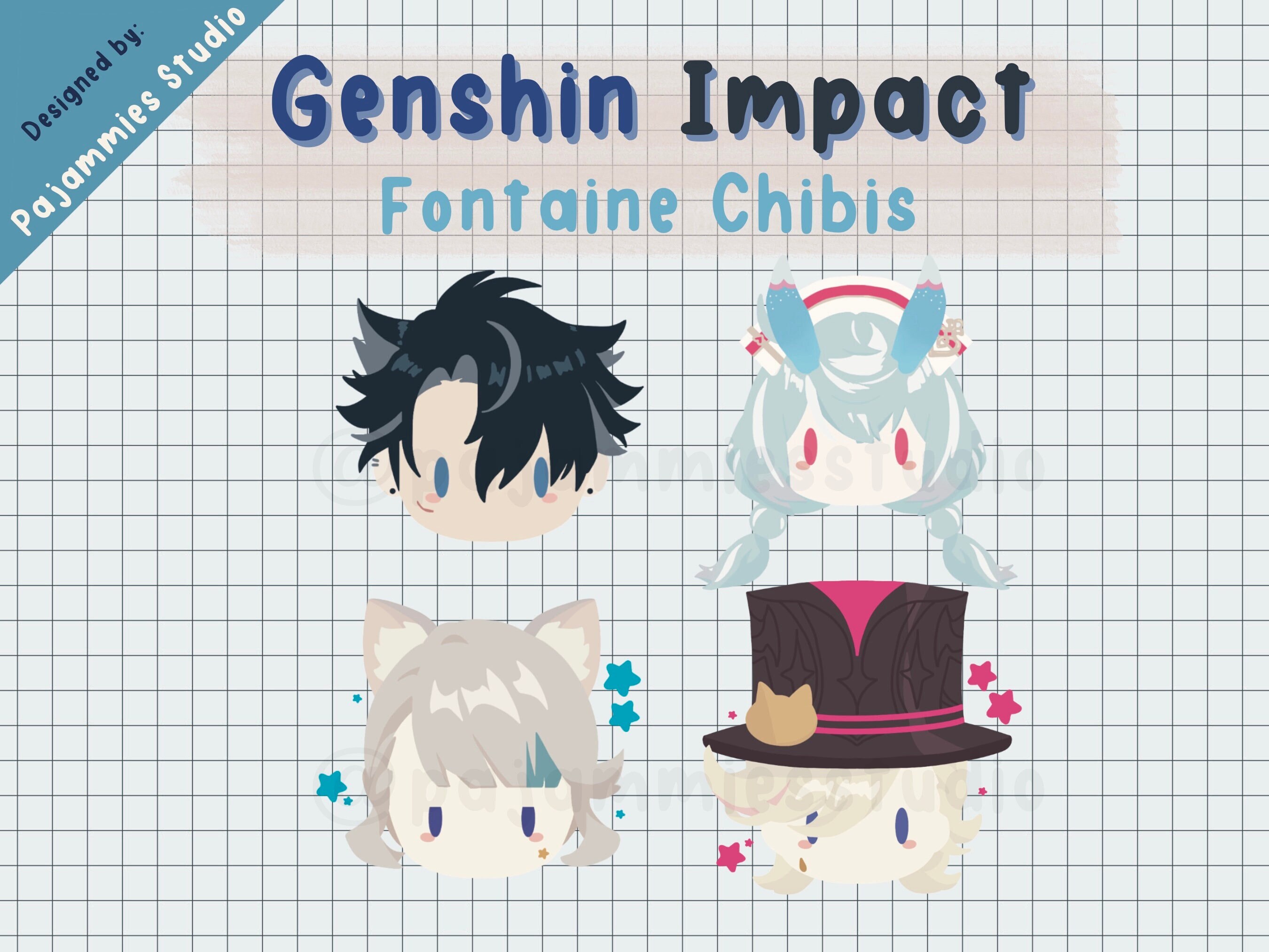 Chibi Fontaine Characters Genshin Impact Stickers Lyney - Etsy