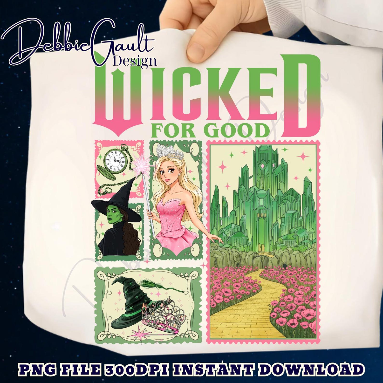 Vintage Wicked Changed for Good Stamps PNG, Wicked the Musical Costumes ...