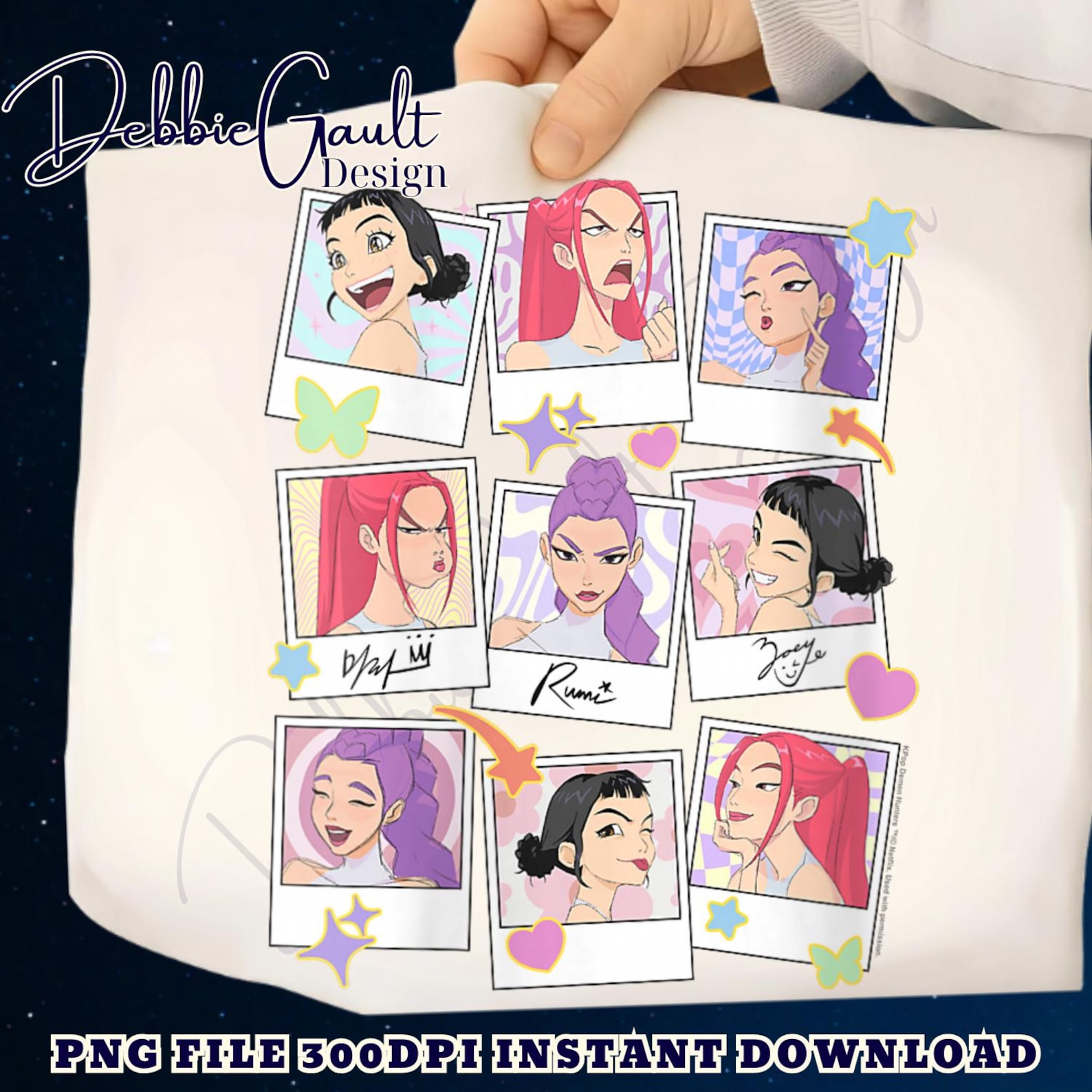 Womens Kpop Demon Hunters PNG, Huntrix Polaroid Frames Design, HUNTR/X ...
