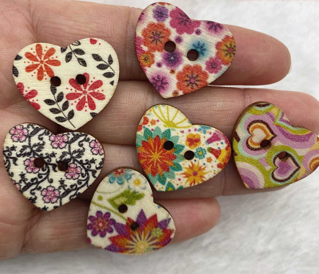 Vintage Paper Fan Trees Heart Shape Buttons for Clothing - Etsy