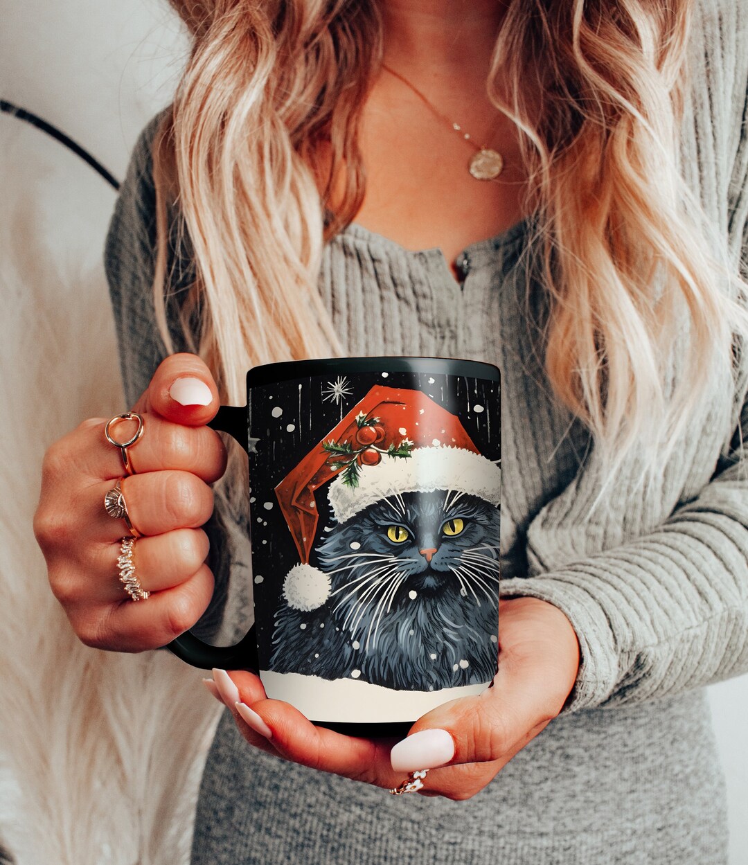 Vintage Christmas Cat Mug, Cat Lovers Christmas Mug, Christmas Gift Mug ...