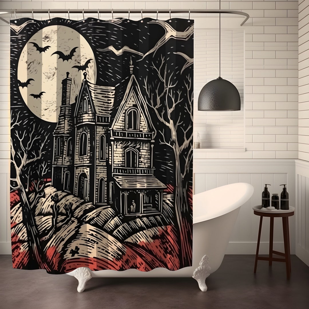 Shower Curtain Of Halloween Hunted House Halloween Shower Curtains