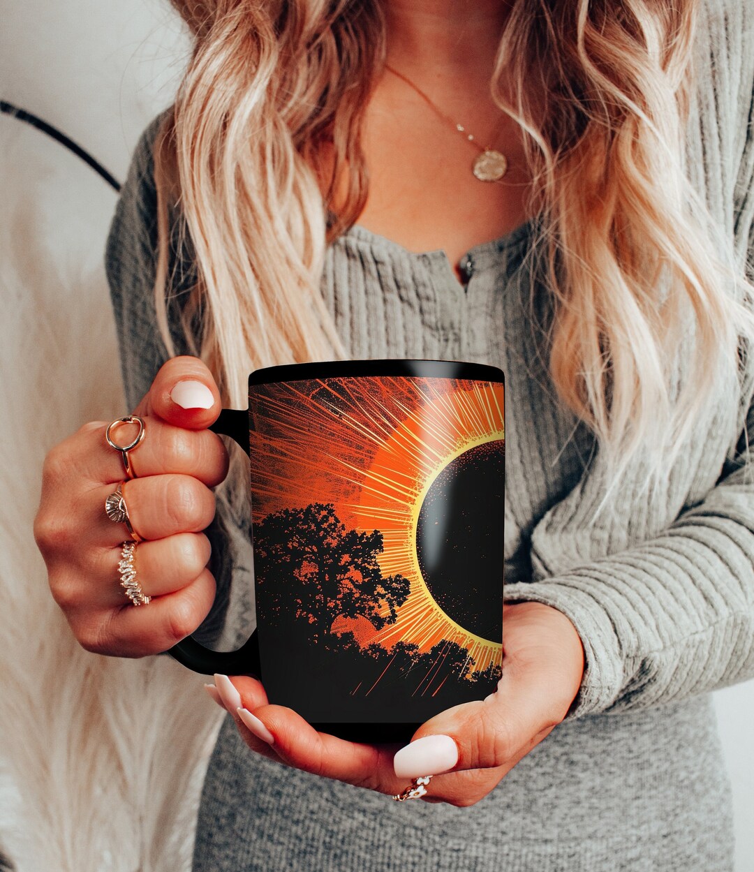 Vintage Style 2024 Solar Eclipse Black Mug, 15oz Big Mug, Family ...