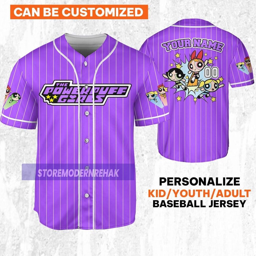 Personalize Powerpuff Girl Fly Violet Black Jersey, Funny 90s Cartoons ...