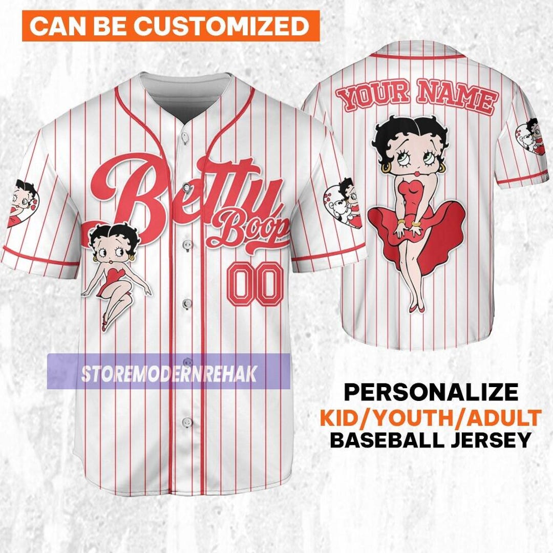 Custom Cartoon Betty Boop Simple, Betty Boop Baseball Jersey, Funny ...