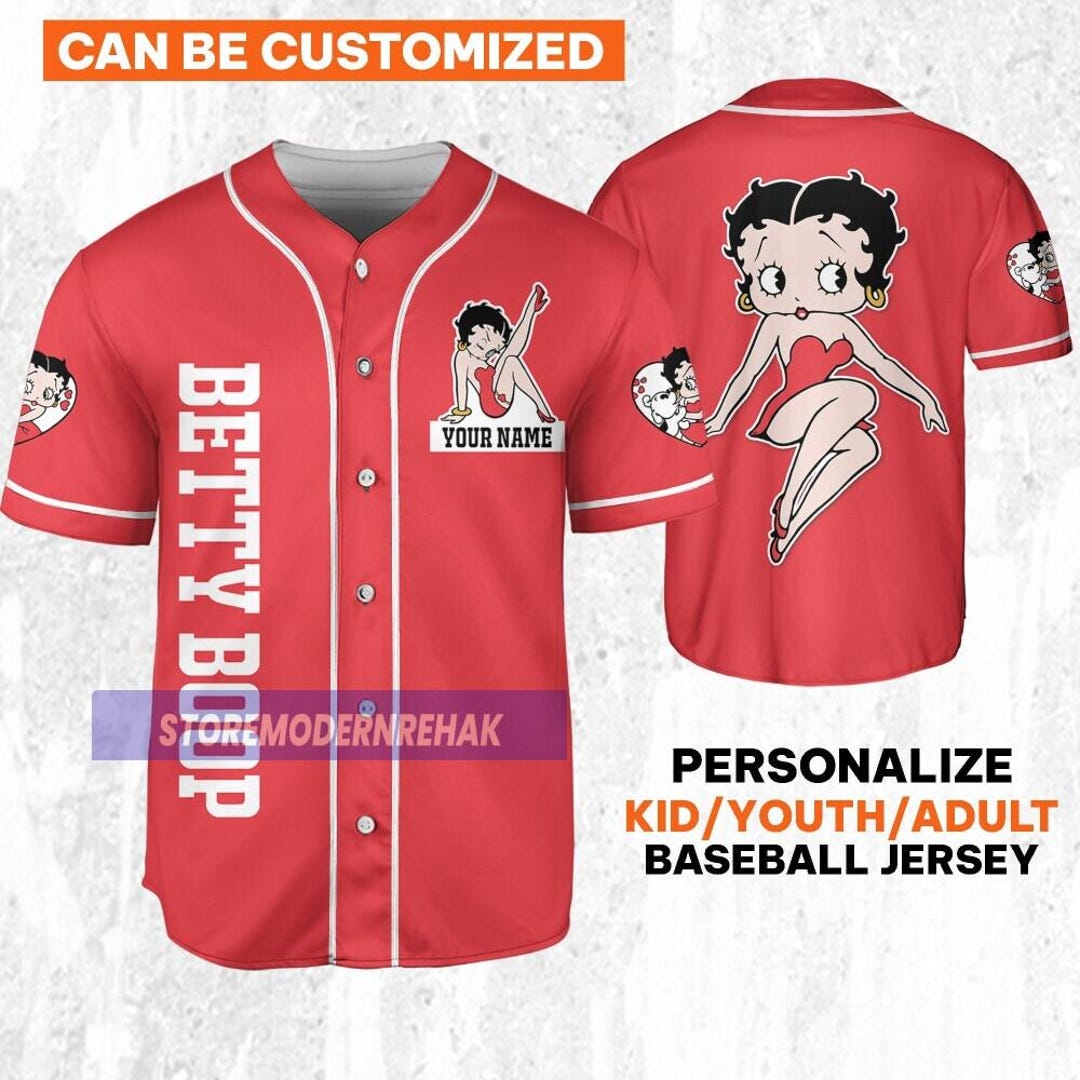 Custom Cartoon Betty Boop Simple Cool Red, Betty Boop Baseball Jersey ...