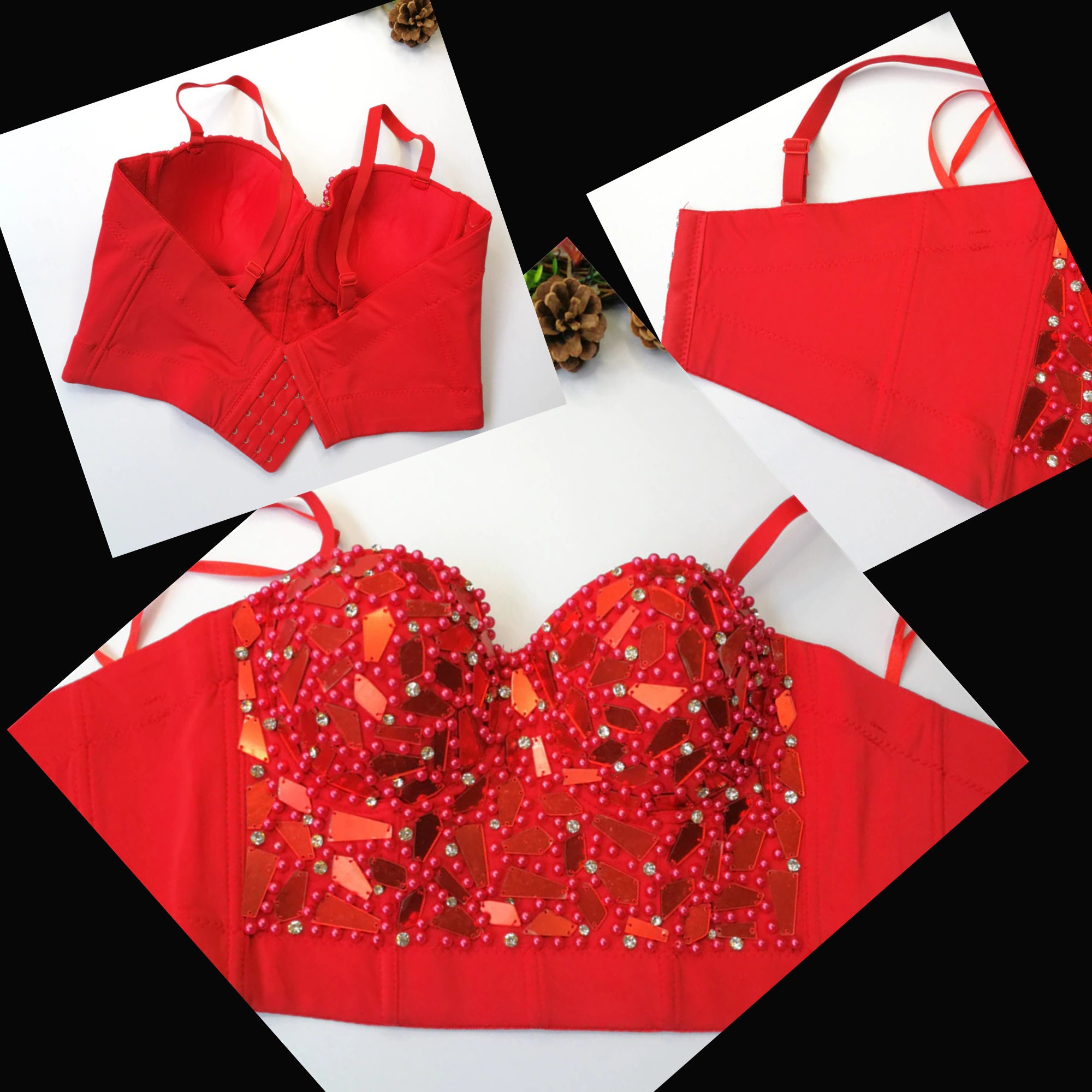 Concert Outfit Gold Bustier Top Diamond Sequins and Beads Embellishment ...