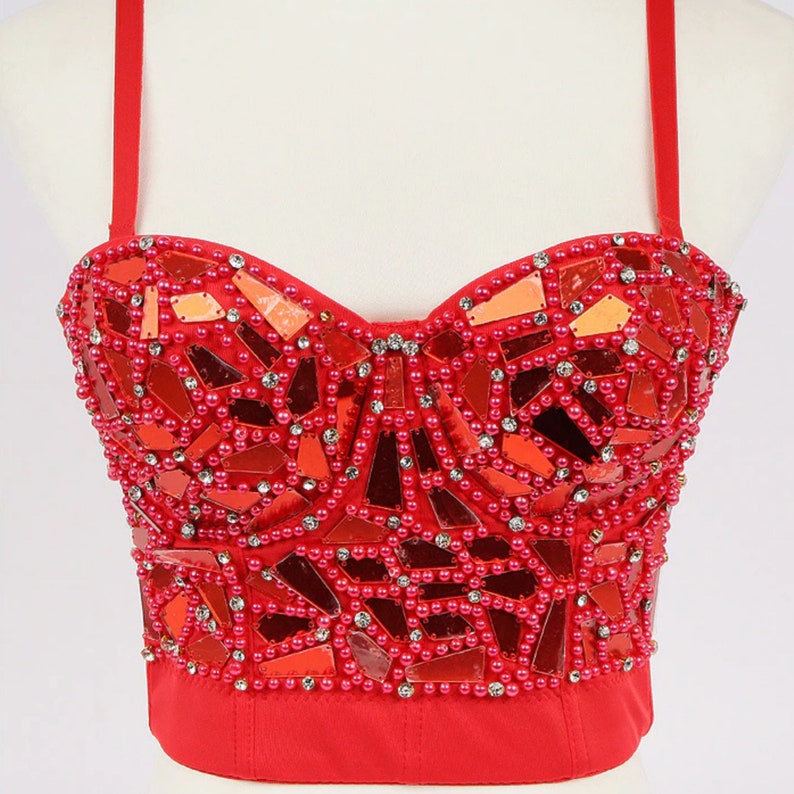 Concert Outfit Gold Bustier Top Diamond Sequins and Beads Embellishment ...