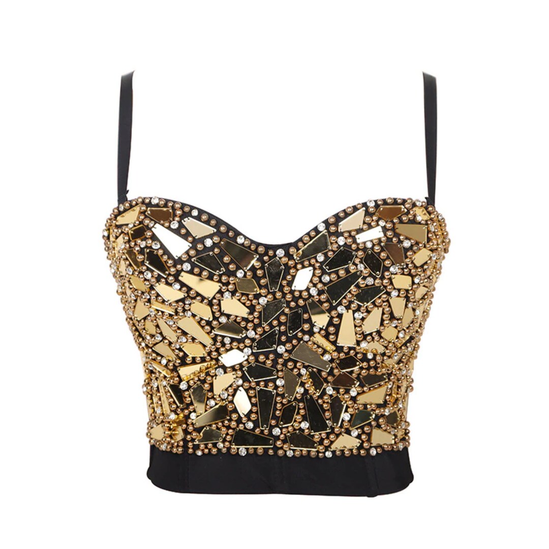 Concert Outfit Gold Bustier Top Diamond Sequins and Beads Embellishment ...