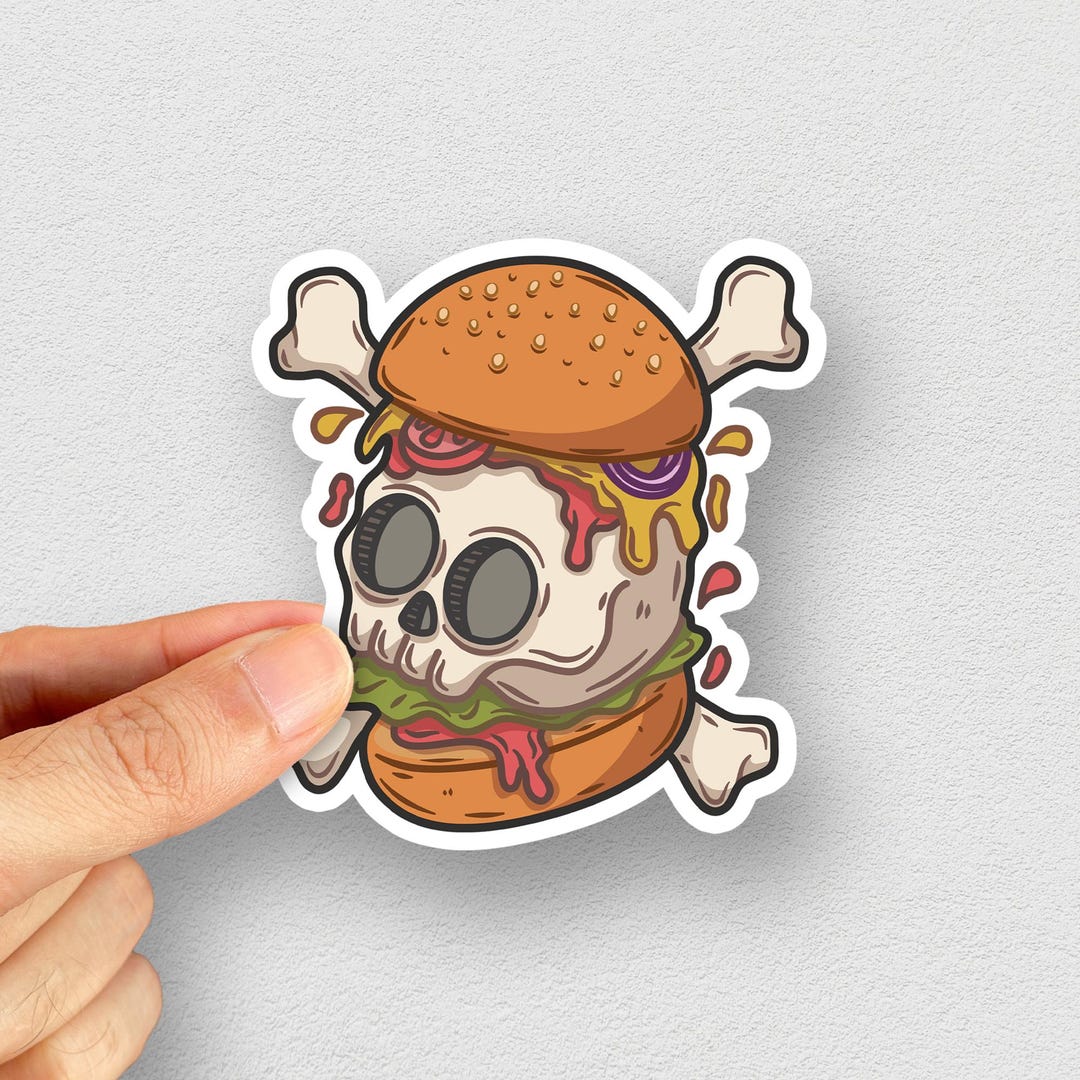 Skull Burger Sticker: Funny Junk Food Art - Laptop, Water Bottle - Etsy
