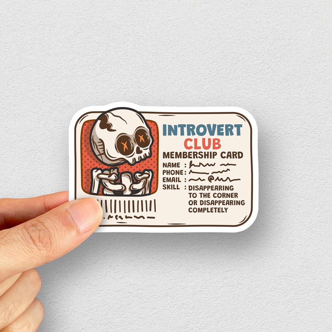 Introvert Club Membership Card. Funny Skull Stickers for Laptops ...
