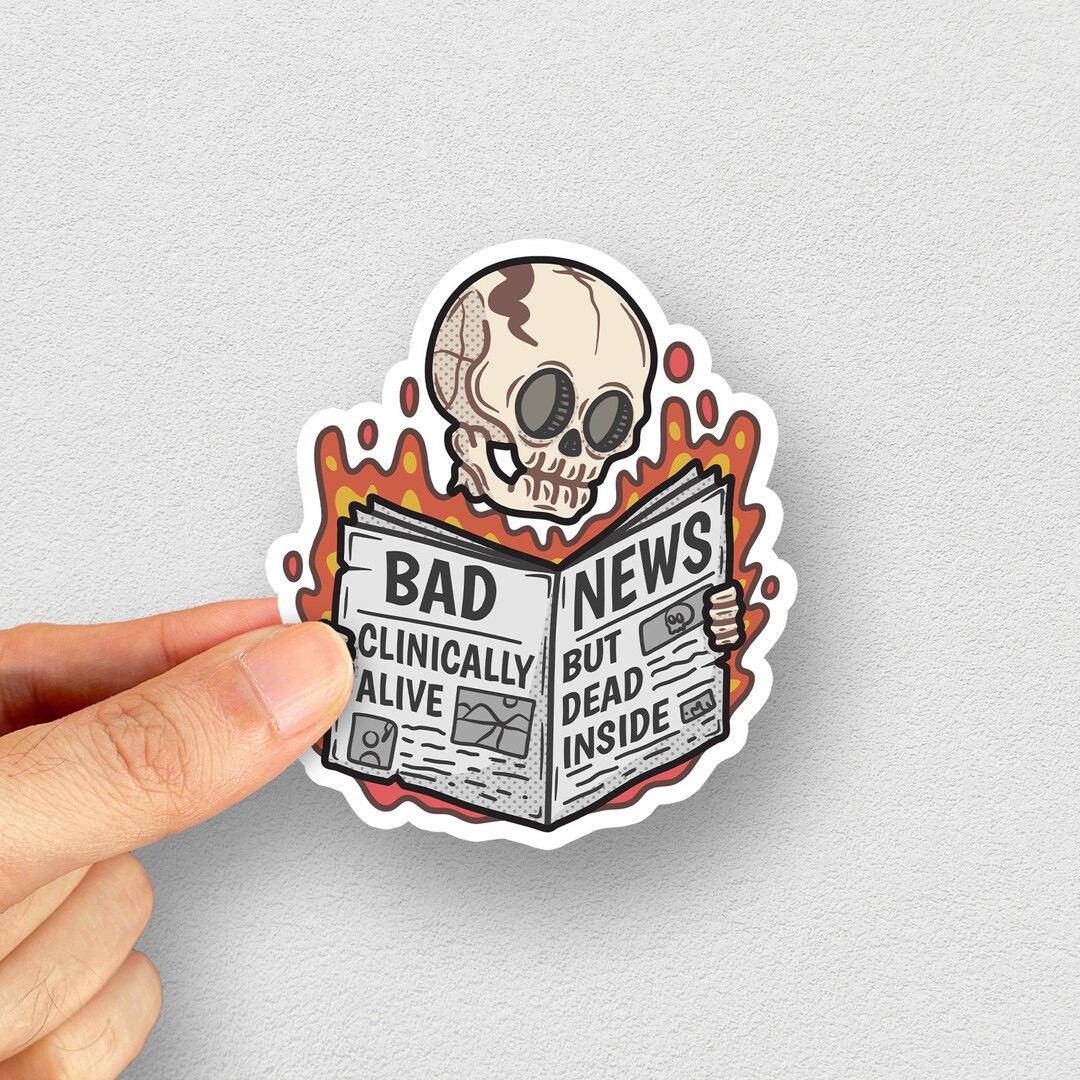 Clinically Alive but Dead Inside. Skull Sticker: Funny Laptop Decal ...