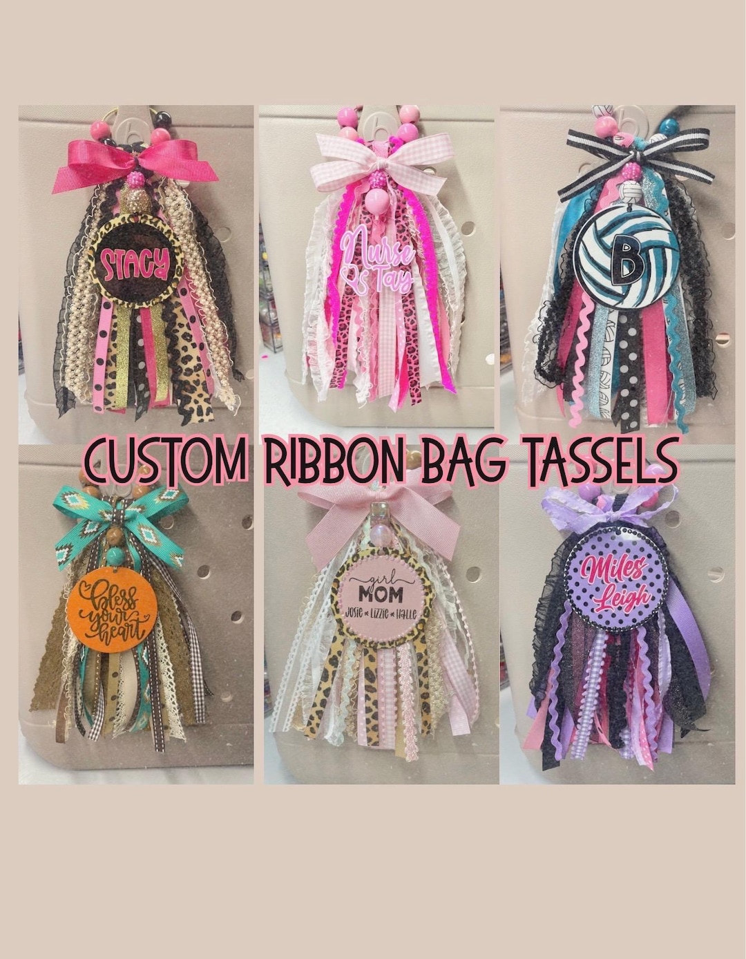 Custom FULL Ribbon Bag Tassel | Bogg Bag Tassels | Sports Ribbon Tassel ...