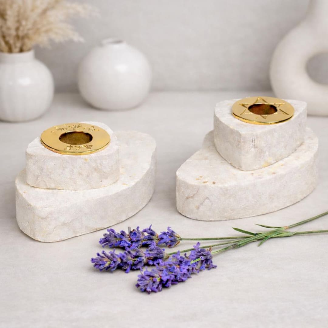 Modern Jerusalem Stone Candlesticks Pair, Golden or Silver Insert ...