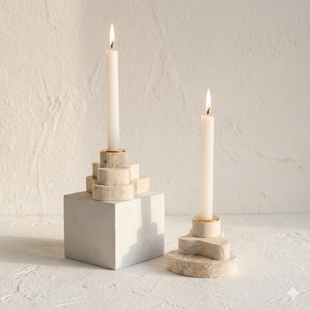 Modern Jerusalem Stone Shabbat Candlesticks Holder ,pair of 2, Star of ...