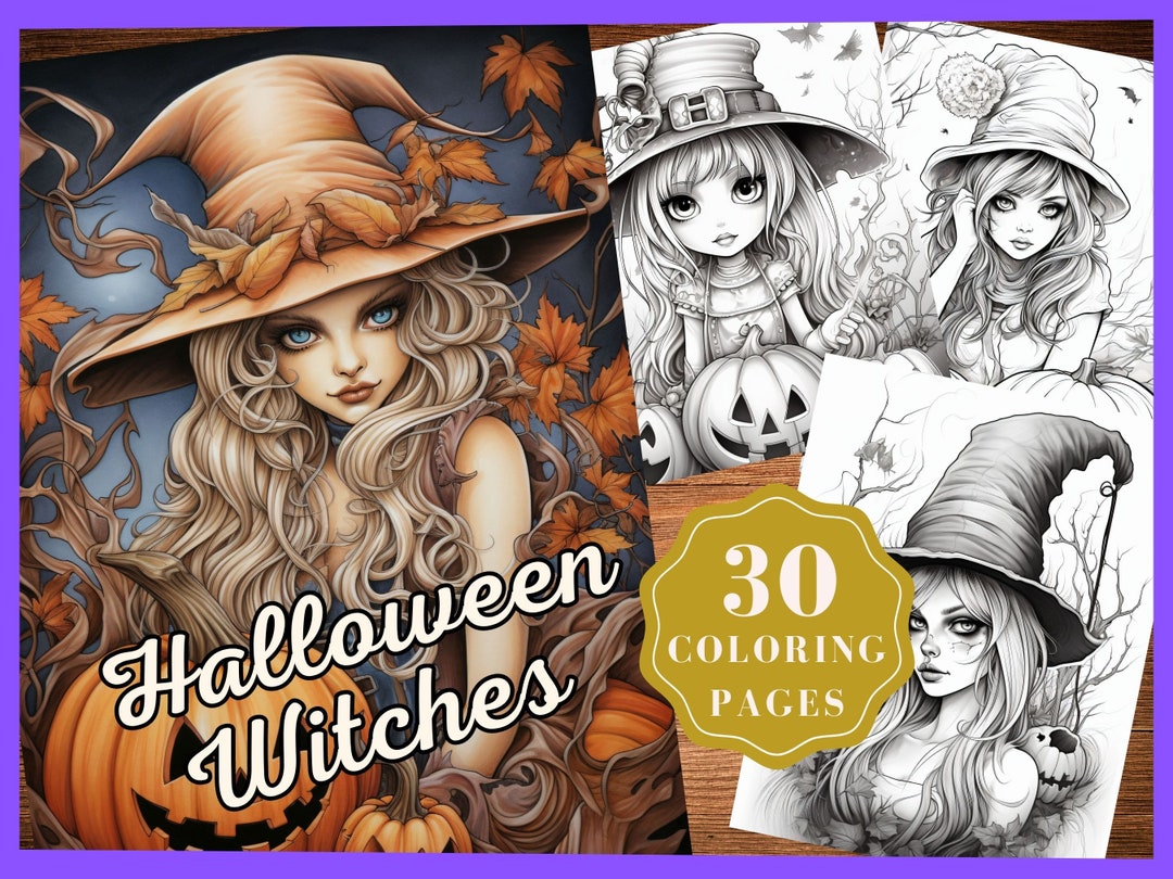 Halloween Witch Coloring Pages, Fantasy Coloring Pages, Kids and Adults ...