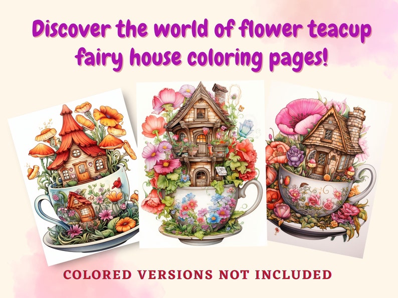 Teacup Flower Coloring Pages Flower Teacup Fairy Homes - Etsy