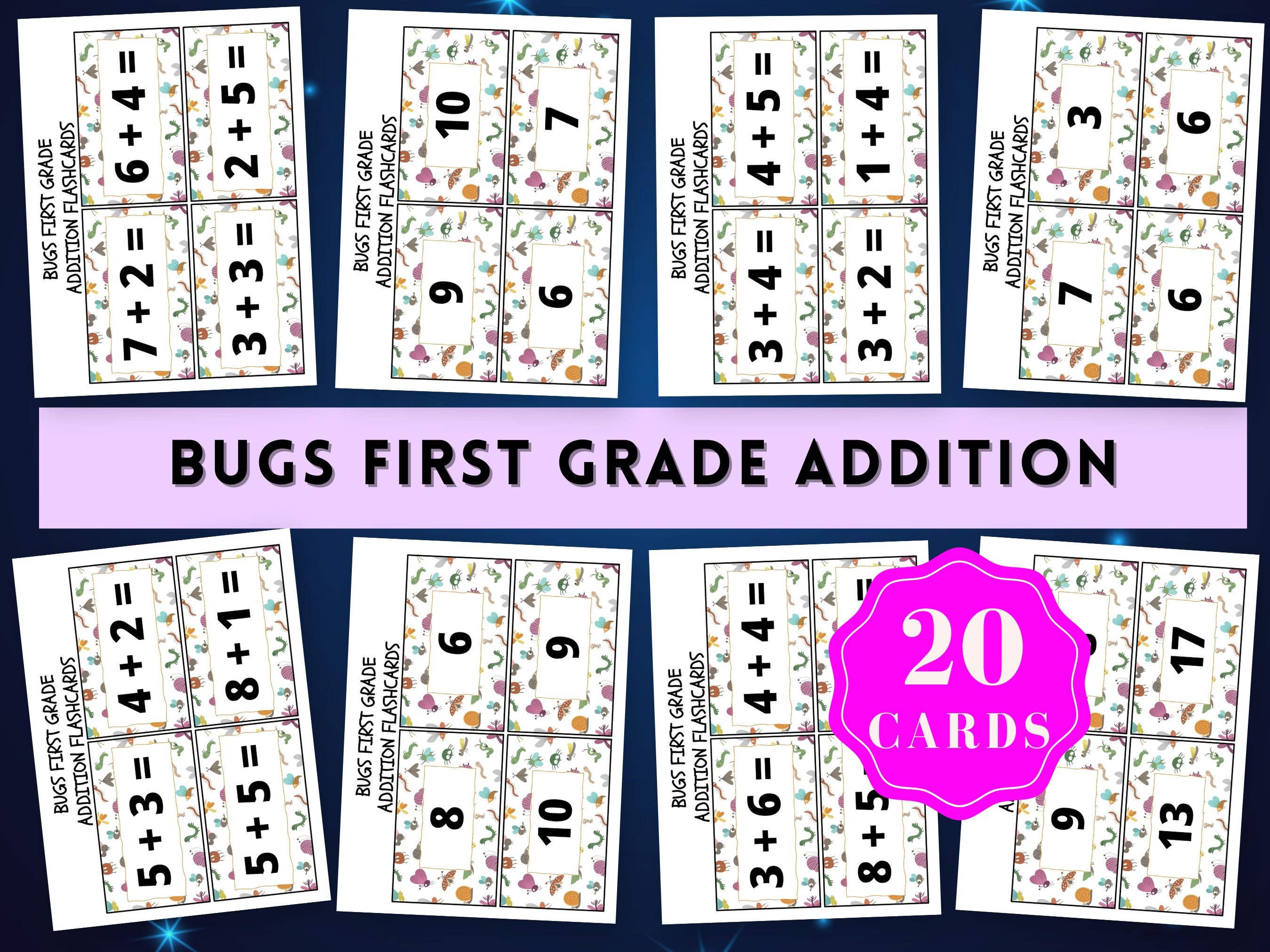 Addition Flashcards Printable Bugs First Grade Math Worksheets for Kids ...