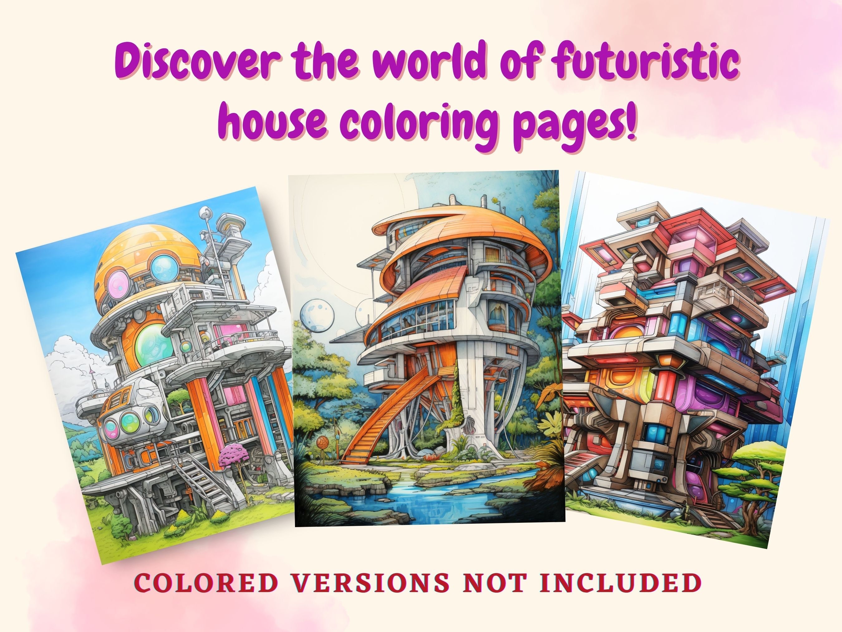 Futuristic Coloring Pages Futuristic House Coloring Book for - Etsy