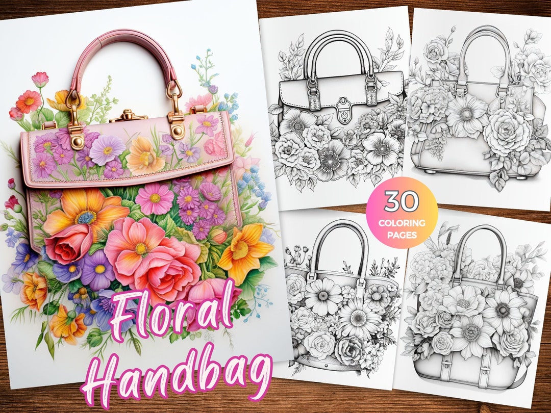 Floral Handbags Coloring Pages for Adults Instant Download Vintage ...