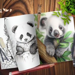 Cute Baby Animals Grayscale Coloring Pages | Printable Adult Coloring ...