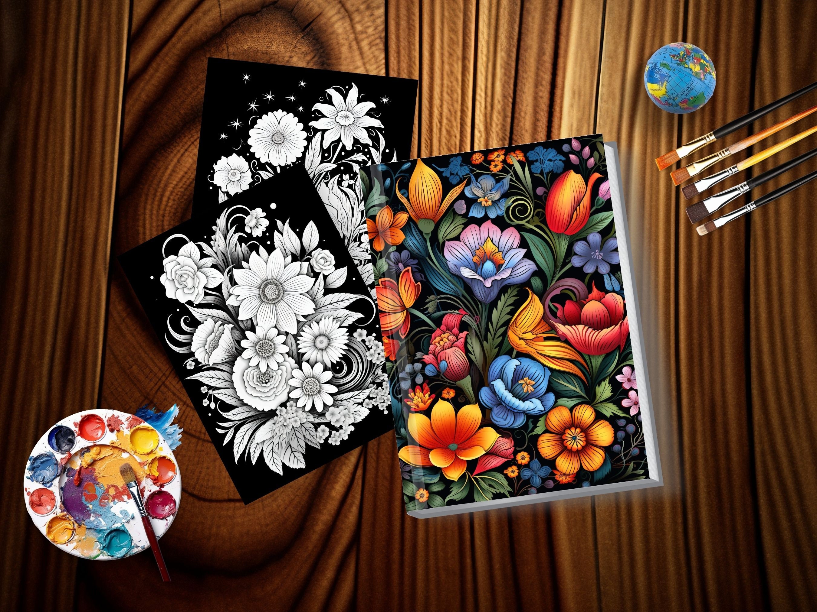 Floral Black Background Coloring Book Instant Download Midnight Blooms ...
