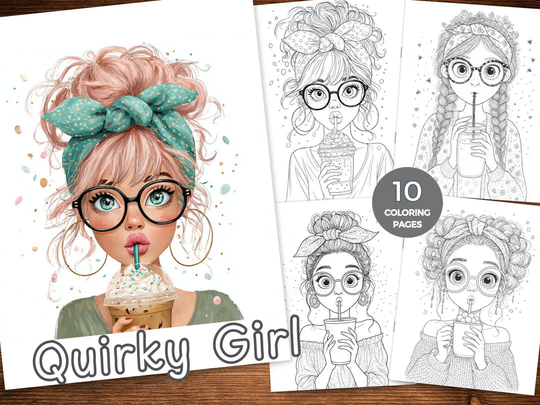 Quirky Girl Coloring Pages Printable PDF for Adults & Teens, Whimsical ...