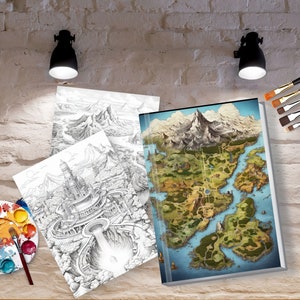 Fantasy Map Coloring Pages for Adults Map of Fantasy World Coloring ...