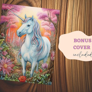 Flower Unicorns Fantasy Coloring Page Book, INSTANT DOWNLOAD, Grayscale ...