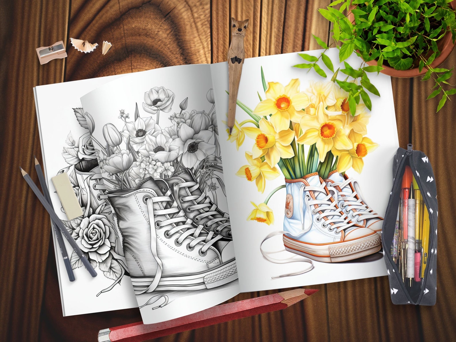 Flower Sneaker Coloring Pages of Sneakers Blooming Shoes Coloring Book ...