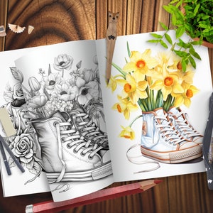 Flower Sneaker Coloring Pages of Sneakers Blooming Shoes Coloring Book ...