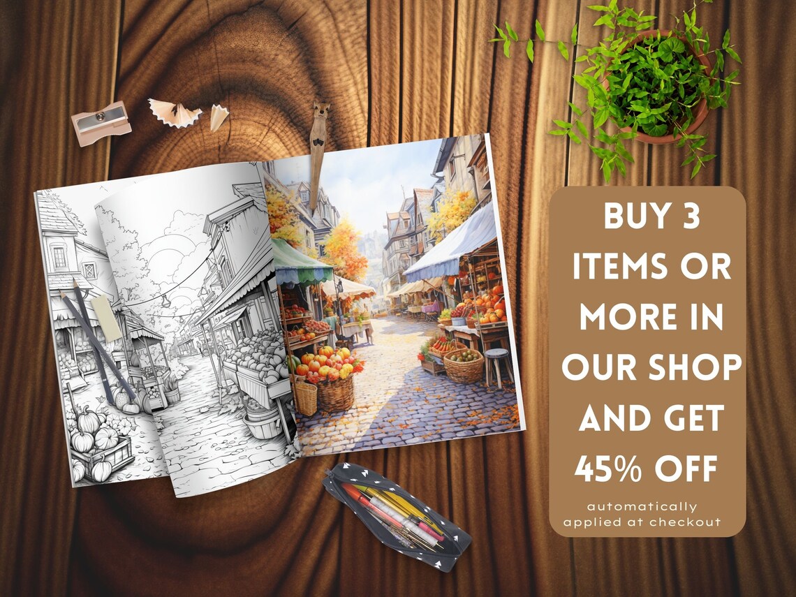 Minimalist Autumn Street Market Coloring Book Printable - Etsy