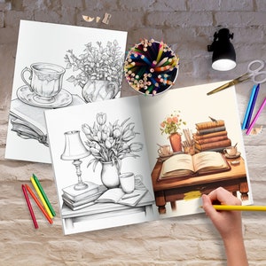 Cozy Reading Nook Coloring Pages Book Lovers Coloring Sheets Book Nook ...