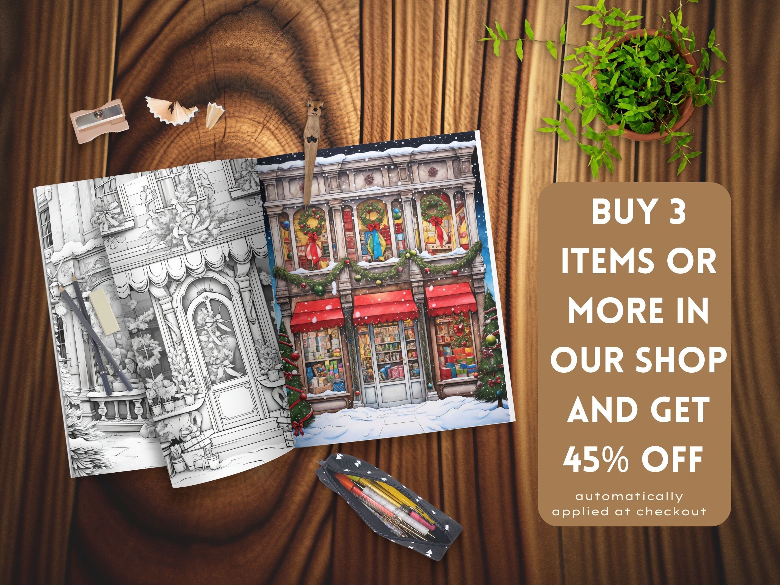 Christmas Storefront Coloring Pages Storefront Grayscale Coloring Book ...