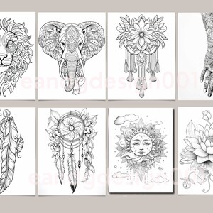 Boho Hippie Pdf Coloring Pages for Adults Instant Download Mandala ...