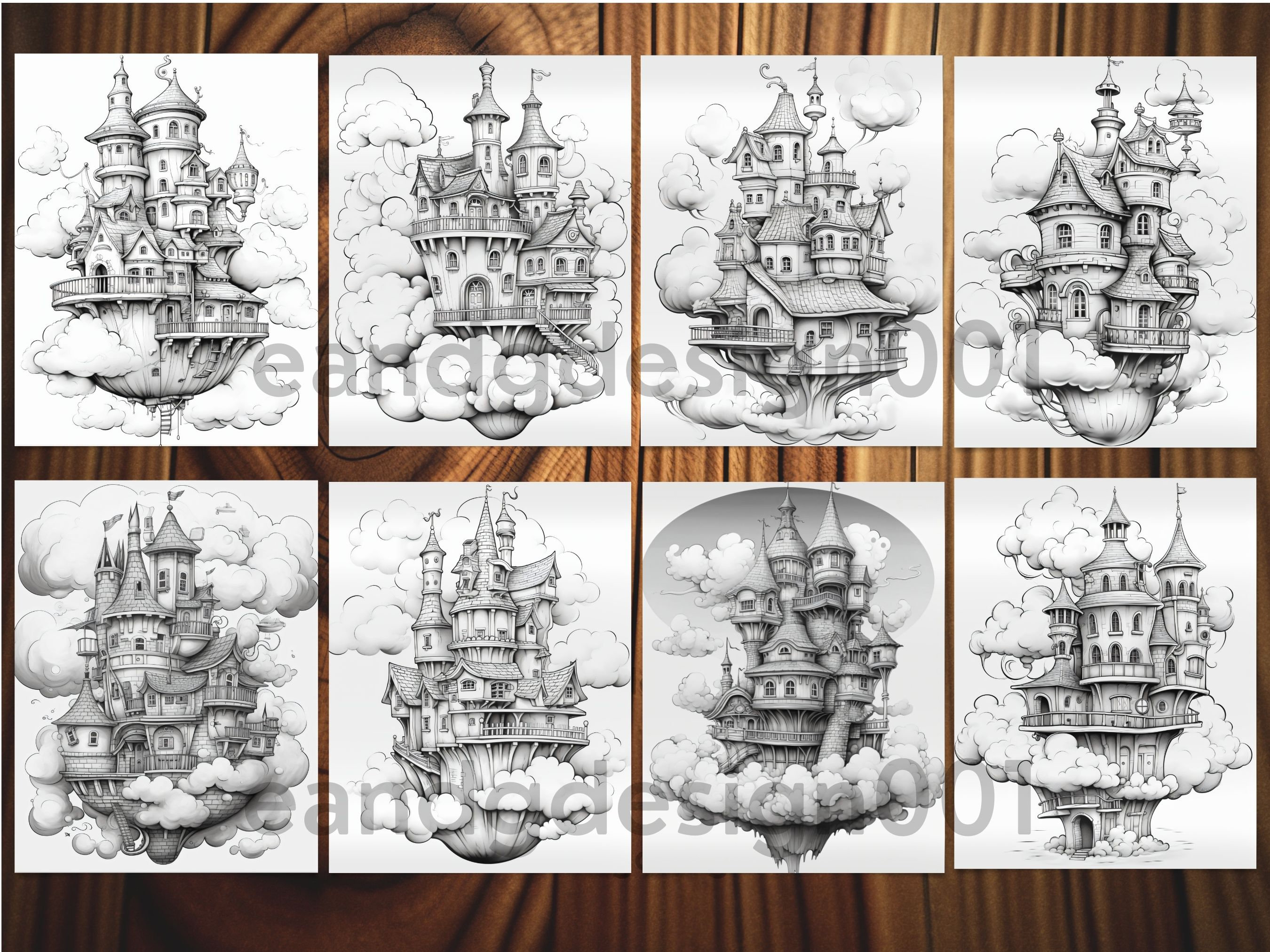 Fantasy Sky House Coloring Pages for Adults Sky Castle Coloring Sheets ...