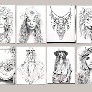 Boho Hippie Pdf Coloring Pages for Adults Instant Download Mandala ...