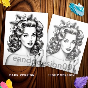 Christmas Pinups Girls Coloring Pages for Adults Instant Download Retro ...