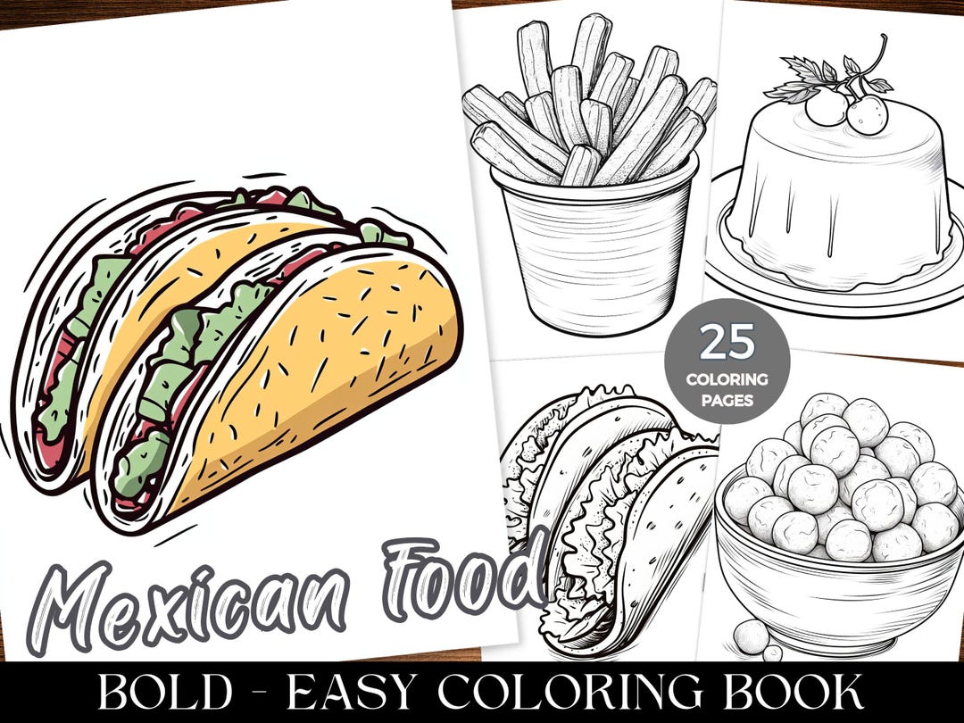 Mexican Treats Coloring Pages, Instant Download, Mexican Food Coloring ...