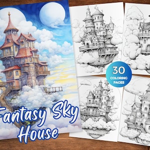 Fantasy Sky House Coloring Pages for Adults Sky Castle Coloring Sheets ...