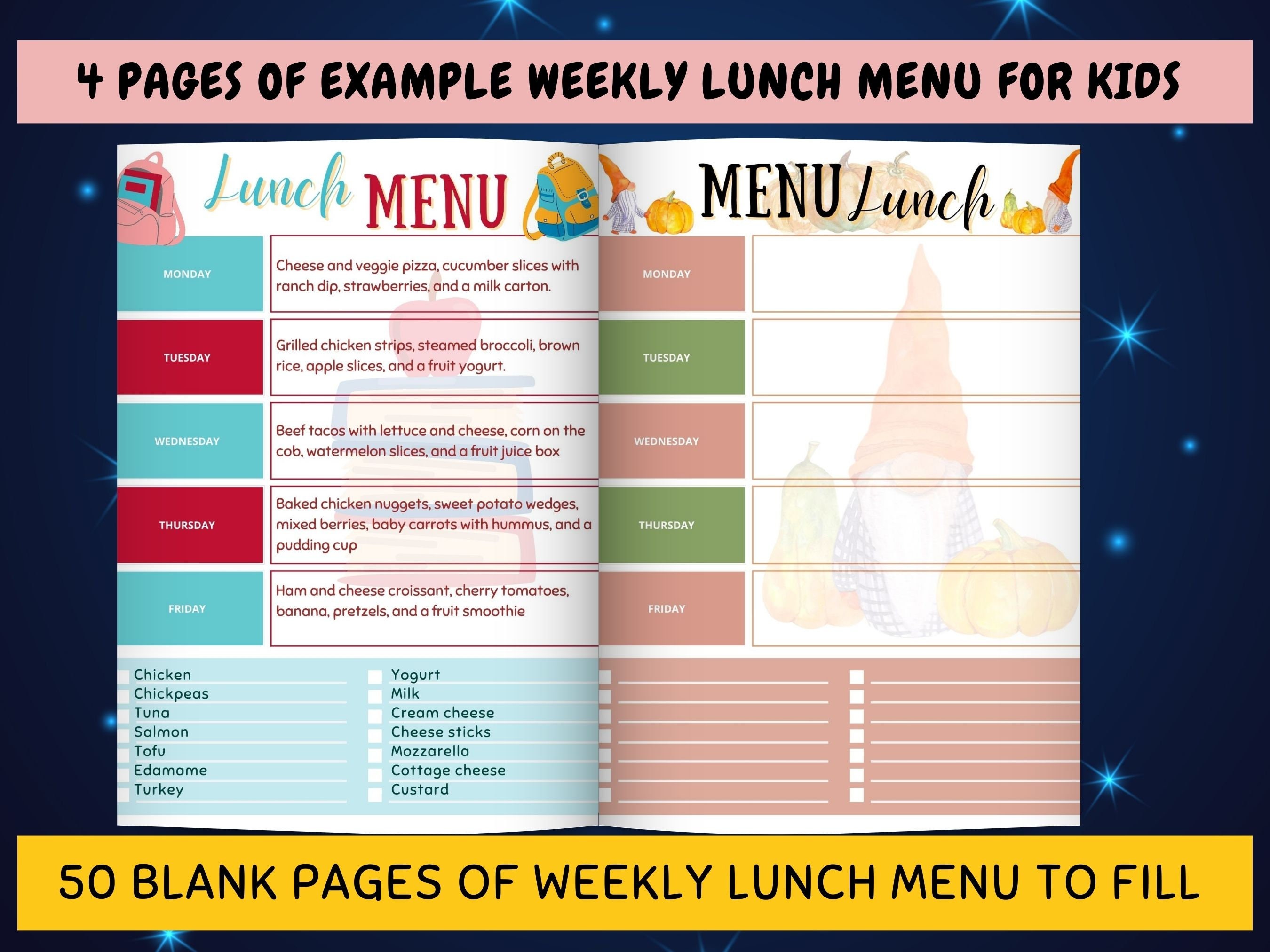 Editable Lunch Menu for Kids INSTANT DOWNLOAD Editable PDF - Etsy UK