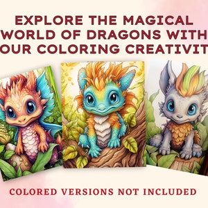 30 Baby Woodland Dragon Fantasy Coloring Page Book,instant Download ...