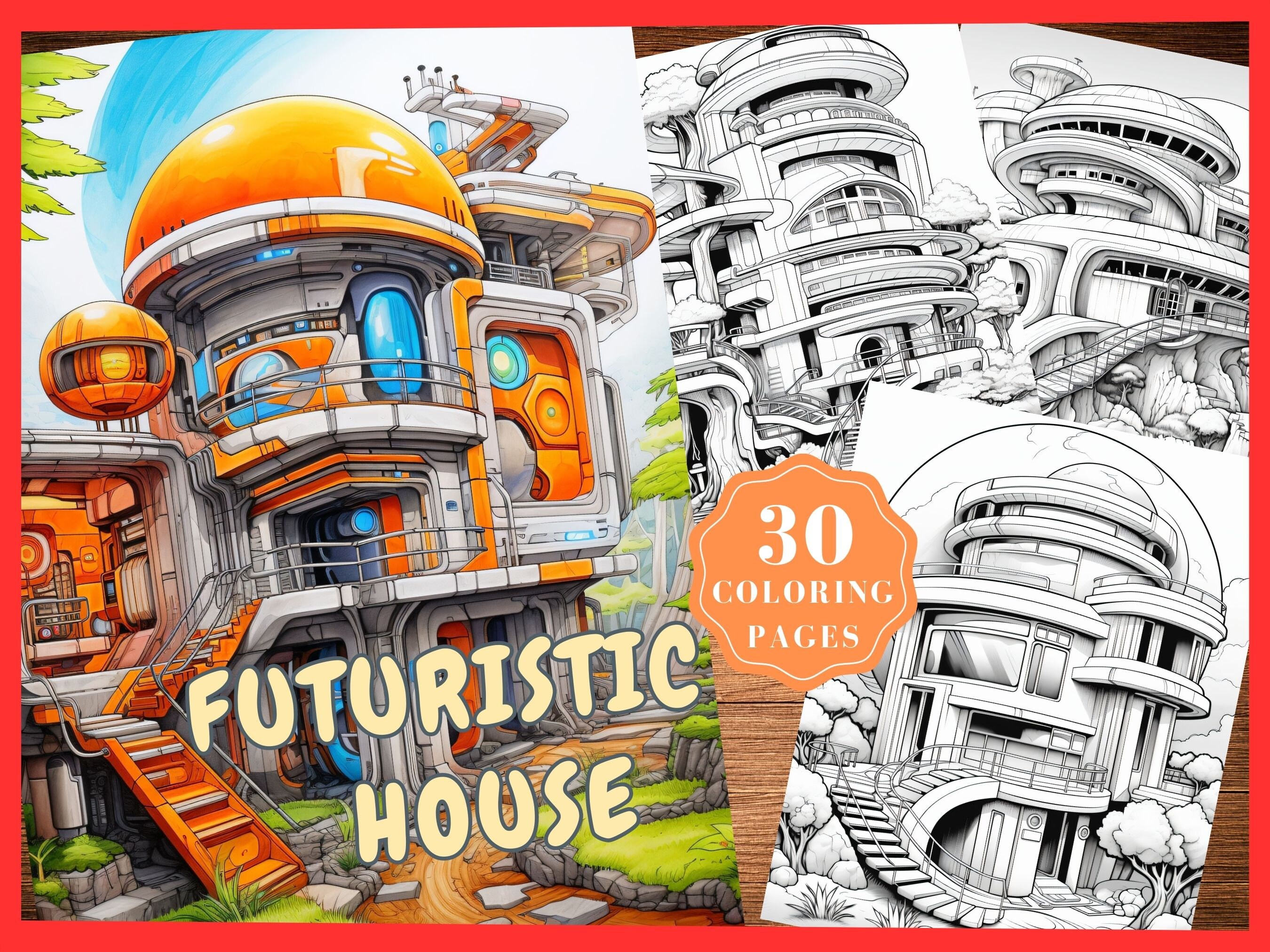 Futuristic Coloring Pages Futuristic House Coloring Book for - Etsy