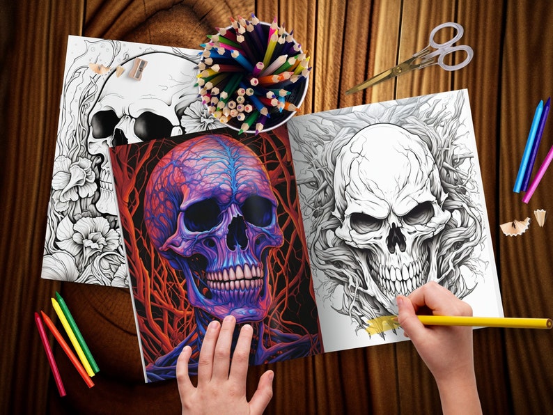 Skulls Coloring Pages Happy Halloween Skull Coloring Book for Adults ...