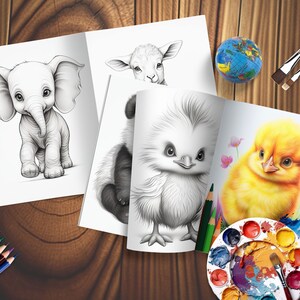 Cute Baby Animals Grayscale Coloring Pages | Printable Adult Coloring ...