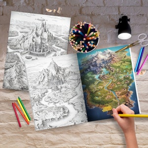 Fantasy Map Coloring Pages for Adults Map of Fantasy World Coloring ...