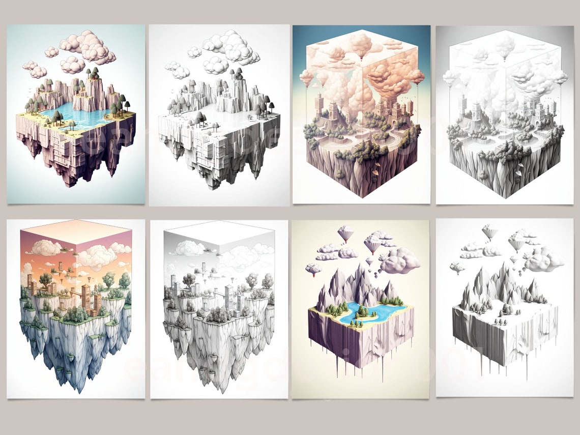 Floating Island in a Sky Box Coloring Pages Fantasy Islands Coloring ...