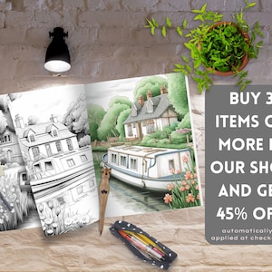 English Canal Boat Coloring Book English Tiny Boat for Stress Relief ...