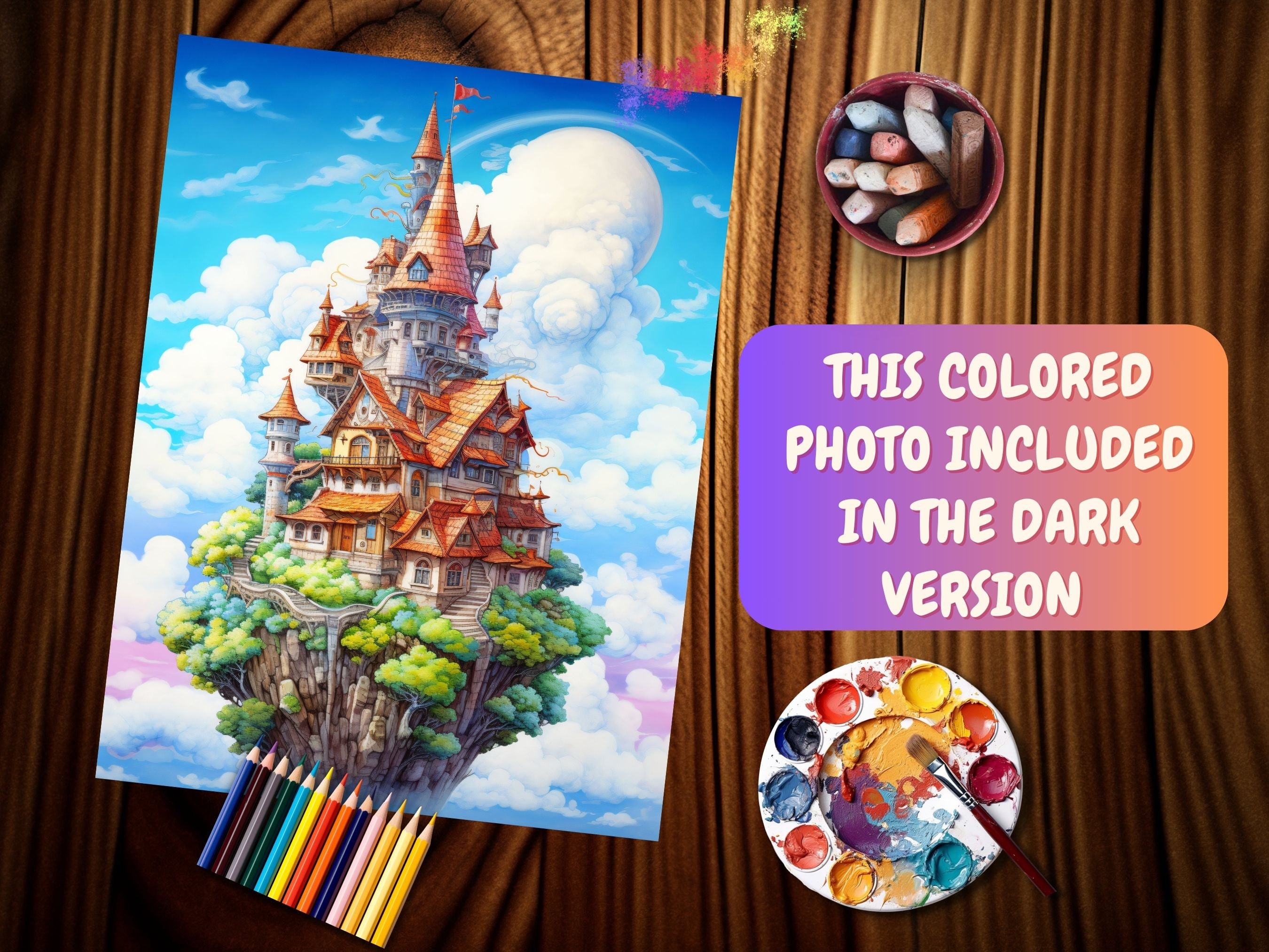 Fantasy Sky House Coloring Pages for Adults Sky Castle Coloring Sheets ...