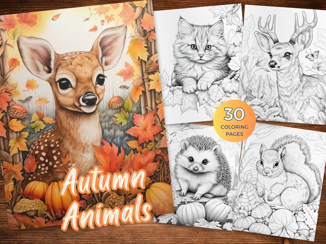 Autumn Animals Coloring Pages Fall Animals Coloring Book for Adults ...